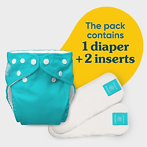 Charlie Banana Baby Fleece Reusable and Washable Cloth Diaper System, 1 Diaper and 2 Inserts, One Size, Fluorescent Turquiose