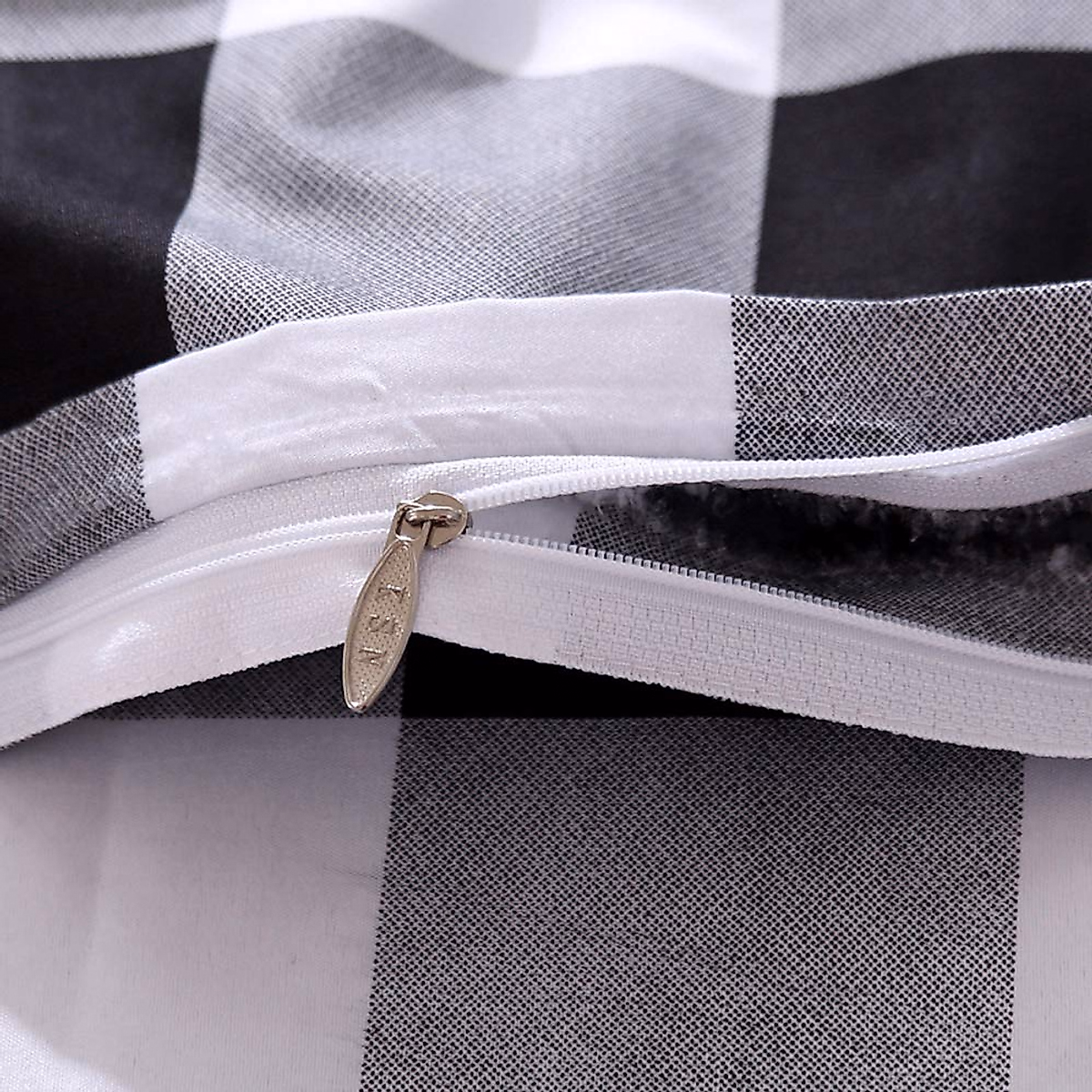 Farmhouse Buffalo Checked Bedding Set Black Gray White Plaid Comforter Cover Twin,Soft Lightweight Grid Bedspreads, 1 Lattice Duvet Cover , 1 Pillow Sham Modern Geometric Decor Grey Quilt,Zipper