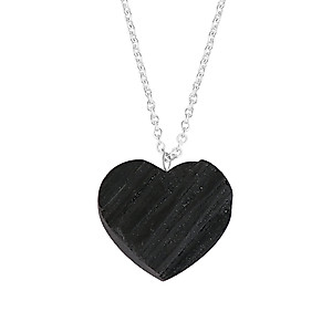 Thecraftman Natural Black Tourmaline Heart Necklace, Gemstone Pendant Necklace, Genuine Gemstone, Birthstone, Gift for Her, Healing Stone, 18 Inch