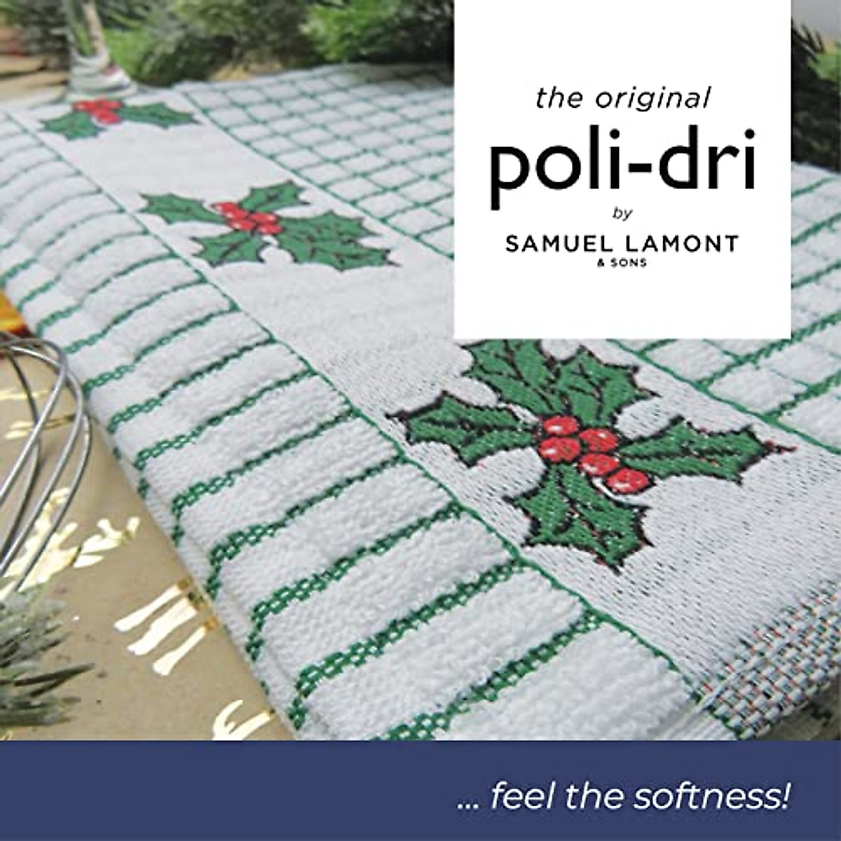The Original Poli-dri Kitchen Towel from Samuel Lamont 100% Cotton (Holly Leaves)