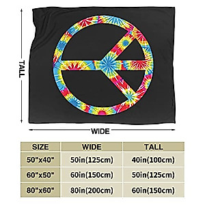 Perinsto Tie Dyed Peace Sign Throw Blanket Ultra Soft Warm All Season Decorative Fleece Blankets for Bed Chair Car Sofa Couch Bedroom 50"X40"