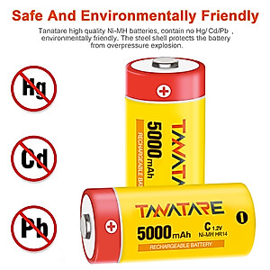 Tanatare 8 Pack C Rechargeable Batteries 5000mAh High Capacity 1.2V NiMH C Size Batteries with Long Lasting Power for Household Devices