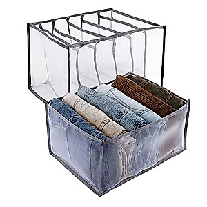 Jean Organizer for Closet - 2 Pack Wardrobe Clothes Organizer 7 Grids, Closet Organizers and Storage for Clothes, Clothes Organizer for Folded Clothes, Jeans, Sweater, Dresses, T-shirts (Grey)
