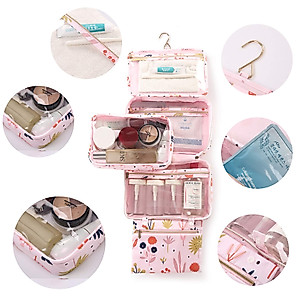 Lychii Hanging Toiletry Bag for Women, Travel Makeup Organizer Cosmetic Case for Bathroom Shower, Large - Floral Printed