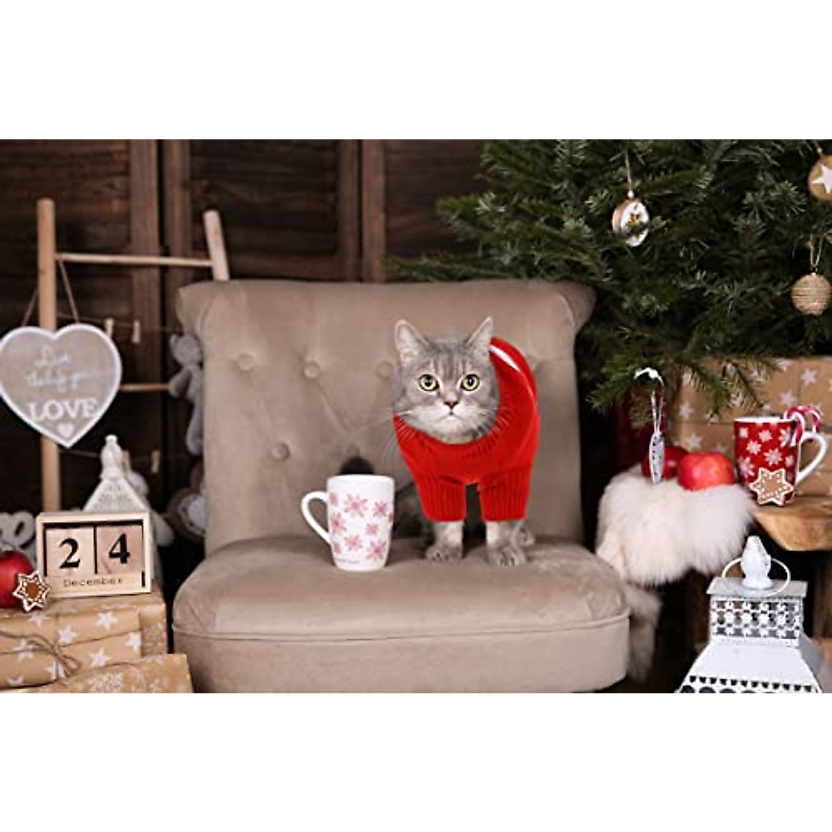 Phyxin Warm Dog Sweater Plaid Pet Knitted Turtleneck XS Puppy Sweaters for Small Dog Knitwear for Dogs Cats in Cold Winter Dog Pullover, Blue M