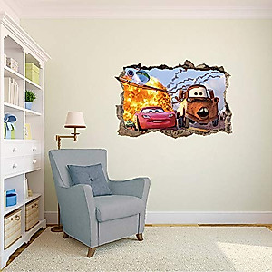 ufengke 3D Cars Wall Stickers Removalble Break Through The Wall Vinyl Murals for Children Bedroom Living Room
