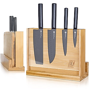 Magnetic Knife Block, Universal Knife Holder Wooden Knives Rack with Double Sided Magnetic and Acrylic Protection Shield for Kitchen Multifunctional Storage (Without Knives & Cutting Board）