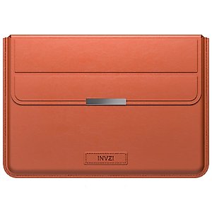 INVZI MacBook Sleeve, Vegan Leather Bag Compatible with 15”/16" MacBook Pro M1/Max 2018-2022, Compact Design with Invisible Stand (Saddle Brown)