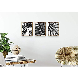 Grey Tropical Leaf Botanical Wall Art 3 Piece Print Set 8x10 Unframed Black and White Monstera and Palm Leaves for Bathroom, Bedroom Home Decor Idea