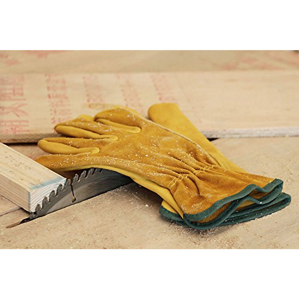 OZERO Leather Work Gloves Flex Grip Tough Cowhide Gardening Glove for Wood Cutting/Construction/Truck Driving/Garden/Yard Working for Men and Women 1 Pair (Gold,X-Large)