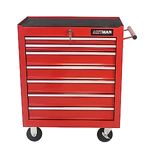 Rolling Tool Chest with 7-Drawer Tool Box,Multifunctional Tool Cart on Wheels,Tool Storage Organizer Cabinets with Key Locking for Garage, Warehouse, Repair Shop,24.20"D x 12.90"W x 29.90"H (red)