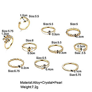 INENIMARTJ Boho Rings for Women Teen Girls,Gold Stacking Rings Set Stackable Knuckle Moon Star Heart Leaf Mid Finger Rings (Moon Star Rings)