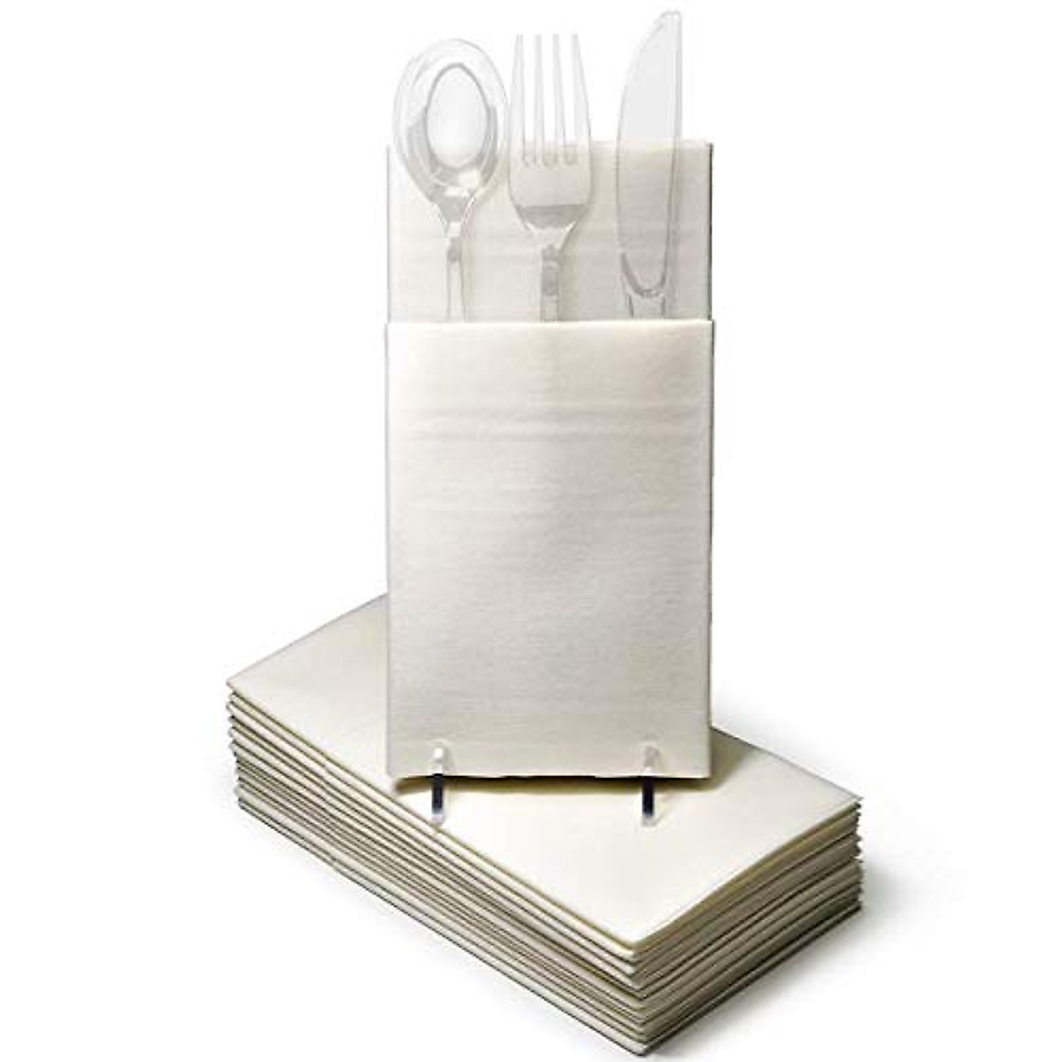 " OCCASIONS " Wedding Party Linen Feel White Dinner Paper Napkins (120, Prefolded for Silverware)