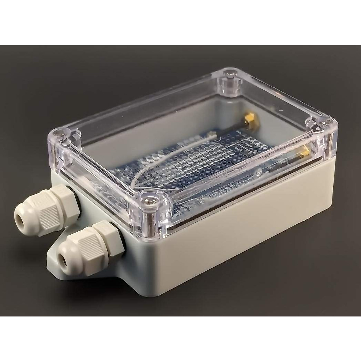 qBoxMini DIY IOT Enclosure Kit (Two SMAs), IOT Enclosure for Arduino MKR Feather ESP32 Cellular LoRa WiFi Board, Waterproof IP65 Enclosure with Glands, prototyping PCB and Two SMA connectors