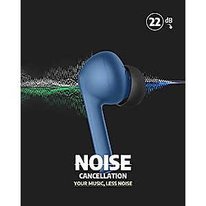 Wireless Earbuds, Active Noise Cancelling, 20 Hours Playtime, Workout Sweat Resistant, Touch Control (Navy)