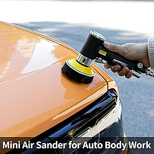 SI FANG 48Pcs 1'' 2'' 3'' Mini Random Orbital Air Sander Kit,High Speed Mini Pneumatic Sander Polisher for Auto Body Work, Includes 1/2/3in Polishing Sponge & Wool Pads Sandpapers(Black Kit)