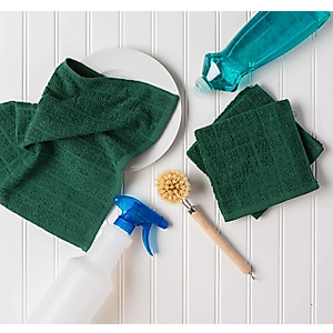 DII Basic Terry Collection Solid Windowpane Dishcloth Set, 12x12, Dark Green, 6 Piece
