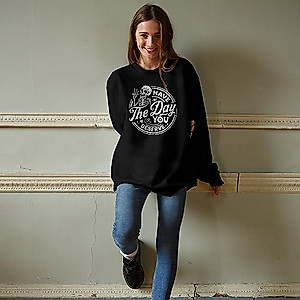 MYHALF Have The Day You Deserve Skull Shirts Women Halloween Oversize Skeleton Sweatshirt Fall Crewneck Long Sleeve Tees Tops Black