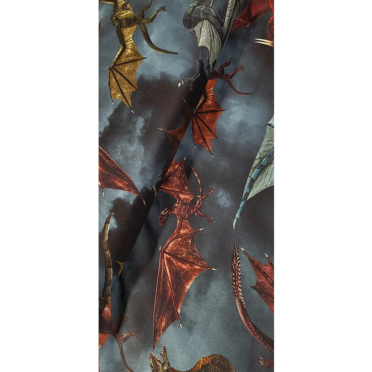 Dragon's Lair by Timeless Treasures Multicolor Dragons in Battle Cotton Fabric by The Yard, CD2494-GREY