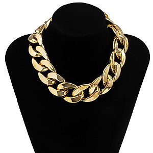 Girlssory Punk Cuban Link Chain Choker Necklace Plastic Chunky Curb Chain Necklace Chic Layered Clavicle Necklace Hiphop Accessories for Women(Gold)