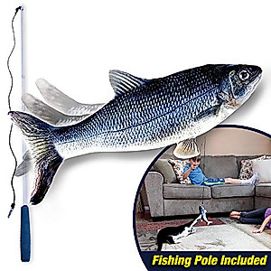 Ontel Flippity Fish Interactive Cat Toy with Catnip & Fishing Pole - Touch Activated, Rechargeable Pet Toy to Help Reduce Stress & Bad Behavior - As Seen on TV