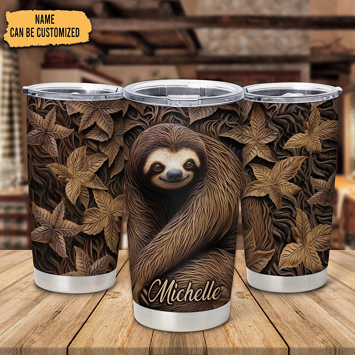 Hyturtle Personalized Gifts For Sloth Lover - Sloth Printed 2D Custom Name Stainless Steel Tumbler 20oz With Lid - Idea Animal Lover Gifts For Women Girl On Birthday, Christmas