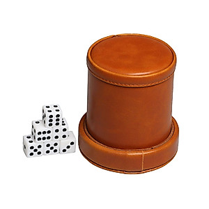 RERIVER Leatherette Dice Cup with Lid Includes 6 Dices, Velvet Interior Quiet in Shaking for Liars Dice Farkle Yahtzee Board Games, Brown