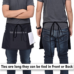 Dreamology Waist Apron, Server Apron With 4 Pockets, Waitress Apron for Women Men Kitchen Home, Chef Apron, Waiter Apron, Water Resistant with Long Waist Strap (Black - 3 Pack)