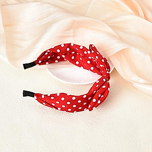 Polka Dot Bunny Ear Knotted Bow Headbands - Vintage Hair Accessories for Women and Girls with Non-Slip Top Knot
