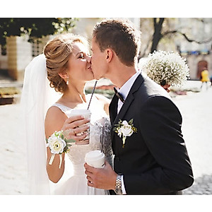 SDEERIT 4pcs Ivory Artificial Peony Wrist Corsages for Wedding, Bridesmaid Band Bracelet for Wedding Wrist Flower Mother of Bride and Groom, Party Proom Flowers(Ivory)