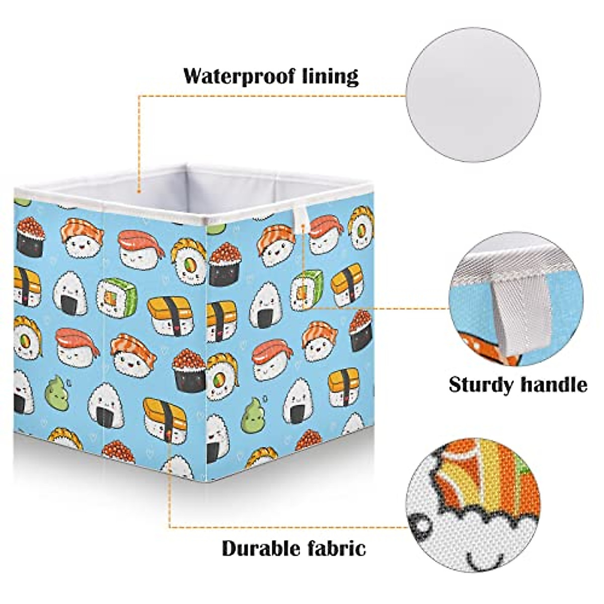 Kigai Foldable Storage Bins Cube,Kawaii Sushi Closet Storage Baskets for Shelves Storage Box Open Storage Bins or Nursery Shelf, Closet, Office 11x11x11in