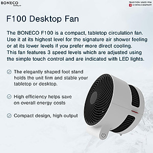 BONECO - F100 Desktop Air Shower Fan, Air Circulator (White)