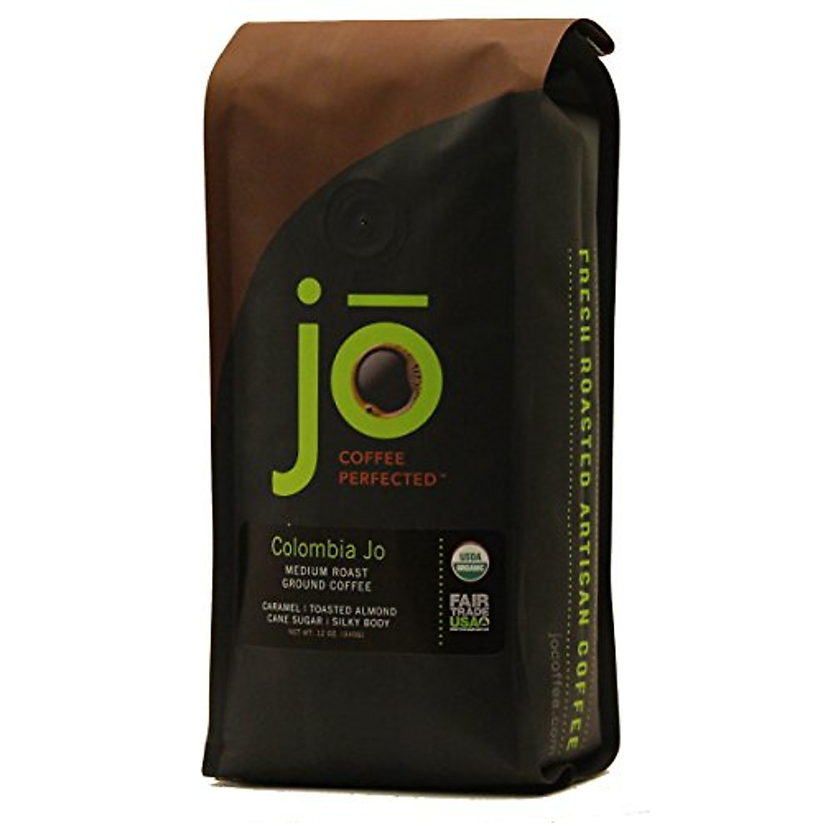 COLOMBIA JO: 12 oz, Organic Ground Colombian Coffee, Medium Roast, Fair Trade Certified, USDA Certified Organic, 100% Arabica Coffee, NON-GMO, Gluten Free, Gourmet Coffee from Jo Coffee