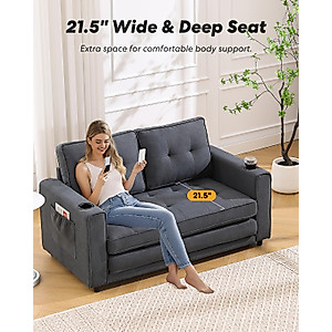 Miscoos 55" Folding Floor Sofa Chair Bed-Convertible Pull Out Sofa Bed, Futon Armchair Bed, Foldable Loveseat Sleeper, Floor Gaming Couch Bed Chair with Cup Holder for Small Space Dorm Apartment