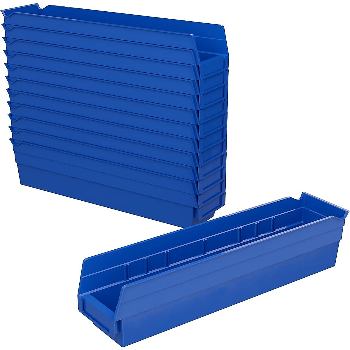 Akro-Mils 30128 Plastic Nesting Shelf Bin Box, (18-Inch x 4-Inch x 4-Inch), Blue, (12-Pack)