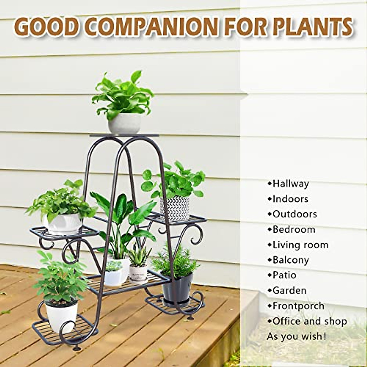 ZHAZHADI Plant Stand Metal Indoor Outdoor Multiple 6 Tier Tall Corner Flower Pot Holder Stands Shelf Rack Wrought Iron Tiered Planter Shelves for Patio, Living Room, Garden, Balcony, Black