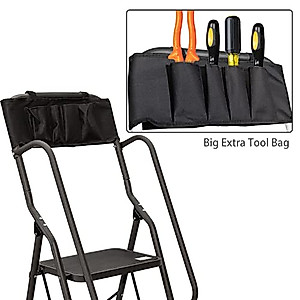 FOOWIN Step Ladder, 4 Step Folding Ladder with Handrails, Portable Steel Step Stool Wide Pedal Ladder Non-Slip Step Ladders for Home Office Kitchen with Detachable Tool Bag (4 Step)