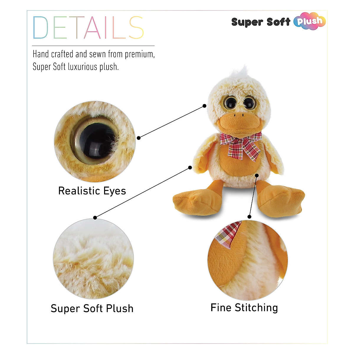 DolliBu Plush Duck Stuffed Animal - Soft Fur Huggable Sitting Yellow Duck, Adorable Playtime Duck Plush Toy, Cute Lake Bird Cuddle Gift, Super Soft Plush Doll Animal Toy for Kids & Adults - 9 Inches