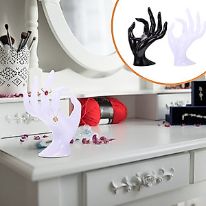 Cabilock 2pcs Gesture Hand Model Display Stands Jewelry Showing Rack Decorative Necklace Holders Plastic Black/white