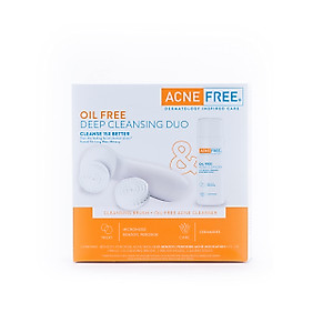 Acne Free Facial Cleansing Brush and Oil-Free Acne Cleanser Acne Treatment Kit with Benzoyl Peroxide 2.5% and Glycolic Acid (1 Brush, 1 Cleanser)