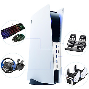 6 Port USB Hub for PS5, USB High-Speed Expansion Hub Charger Splitter Compatible with PlayStation 5 (Original Model), Extender Adapter 4 USB + 1 USB Charging Port + 1 Type C Port