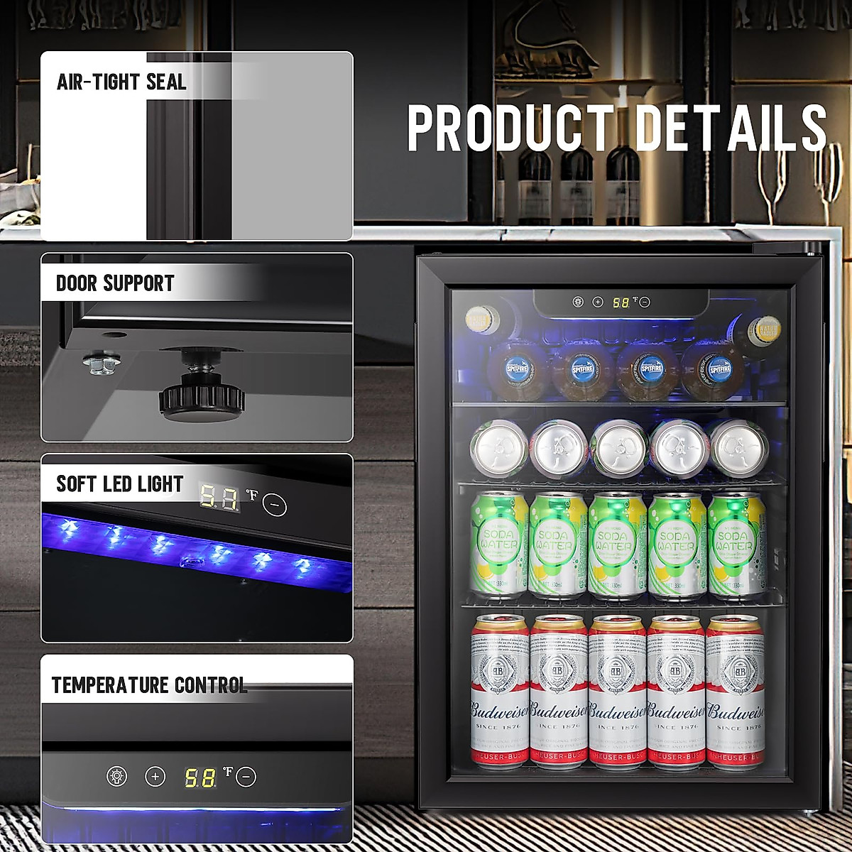 Antarctic Star 100 Can Beverage Refigerator/Mini Wine Cellar Fridge for Soda Beer or Wine,Small Drink Dispenser, for Office or Home,Freestanding, 2.6 Cu. Ft.Black