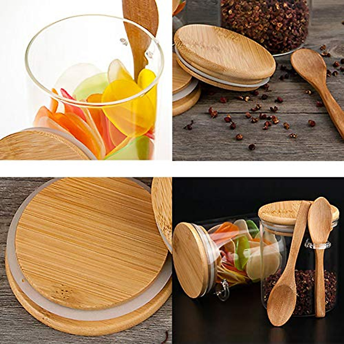 MOLFUJ 15Oz/450ML/1Lb Clear Glass Containers for Pantry with Wooden Spoon, Small Air Tight Food Storage Canister with Bamboo Airtight Lid, Hermetic Covered Kitchen Orgainzation Storage Jars with Scoop