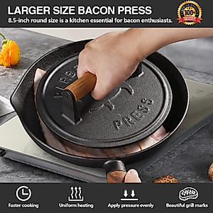 Burger Press,8.5 Inch Smash Bacon Press Heavy-Duty Cast Iron Burger Smasher 3lbs & 8.2 Inch Rectangle Grill Press 2lbs for Hambergur,Panini,Steak & Sandwiches,Food-Grade Press with Wood Handle