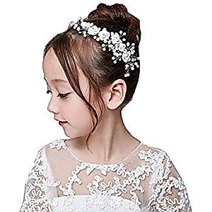 Campsis Flower Girl Headpiece White Pearl Wedding Headbands Rhinestone Hair Piece Tiara Bridal Bride for Women and Girls