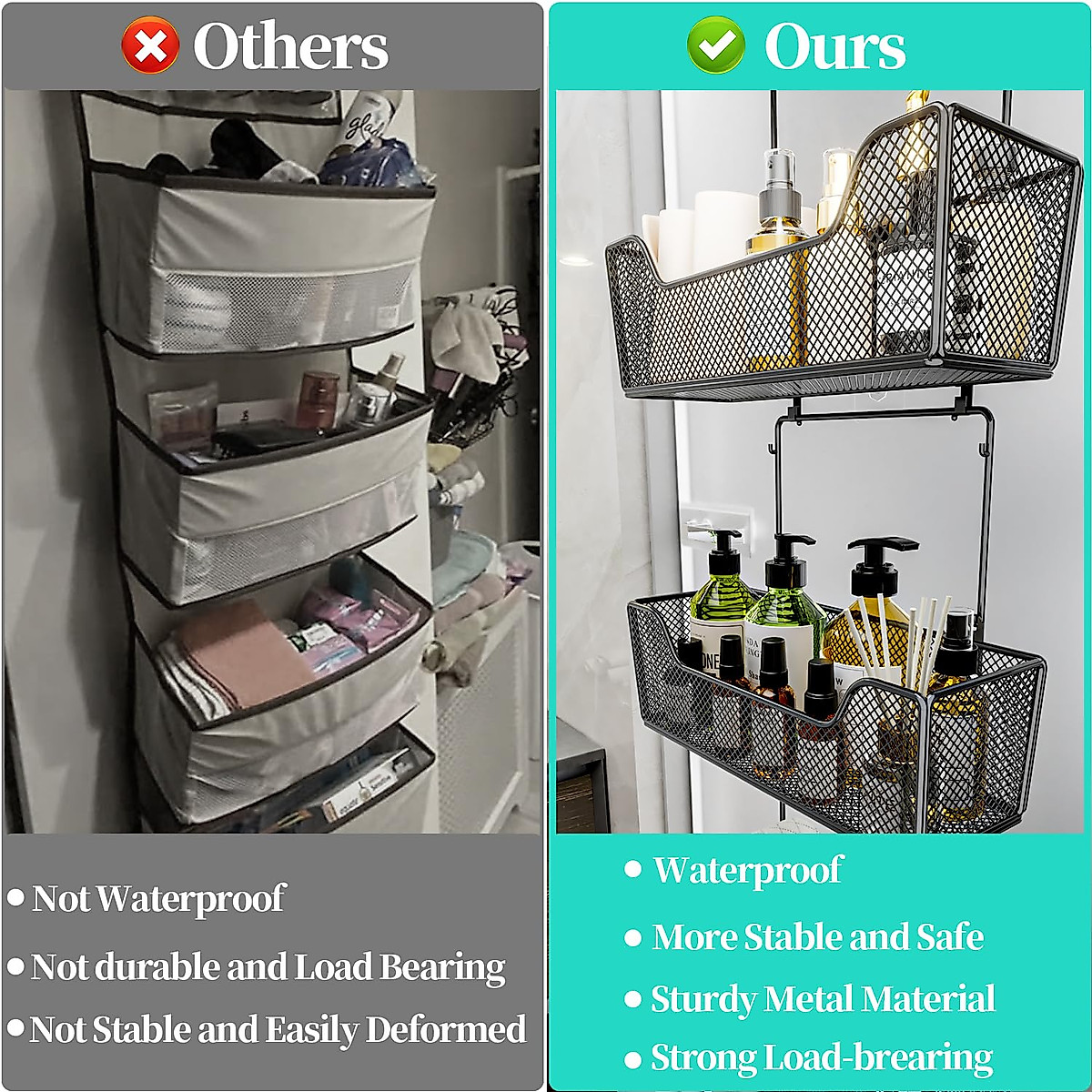 HapiRm Over The Door Organizer - Hanging Door Organizer with 4 Metal Large Capacity Baskets and Adjustable Coat Hook, Behind Door Storage for Bathroom Bedroom Kitchen Pantry Closet Cabinet
