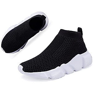 Santiro Kids Sneakers Boys Girls Lightweight Breathable Slip On Knit Sock Walking Shoes Black 1 M US
