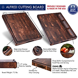 Sonder Los Angeles, Made in USA, Large Thick End Grain Walnut Wood Cutting Board with Non-Slip Feet, Juice Groove, Sorting Compartments for Kitchen 17x13x1.5 in (Gift Box Included)