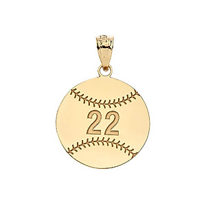 Sports Charm Certified 14k Yellow Gold Personalized Baseball/Softball Pendant with Your Name and Number
