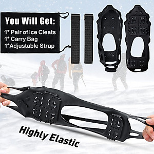 Ice Cleats Snow Traction Cleats Crampons for Walking on Snow and Ice Non-Slip Overshoe with Removable Straps Rubber Anti Slip Crampons Slip-on Stretch Footwear